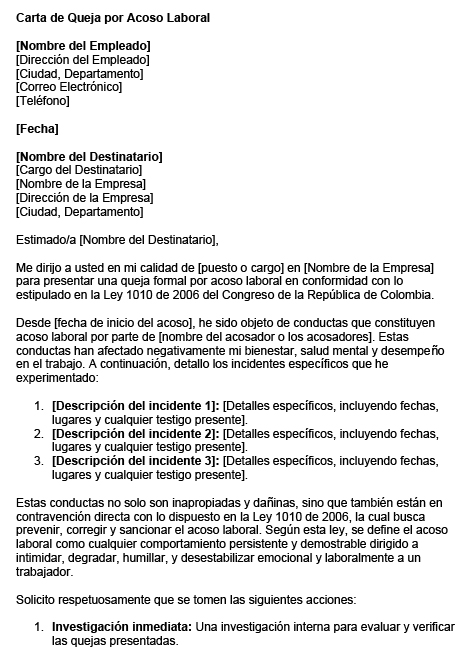 Carta de Queja por Acoso Laboral – Duin App